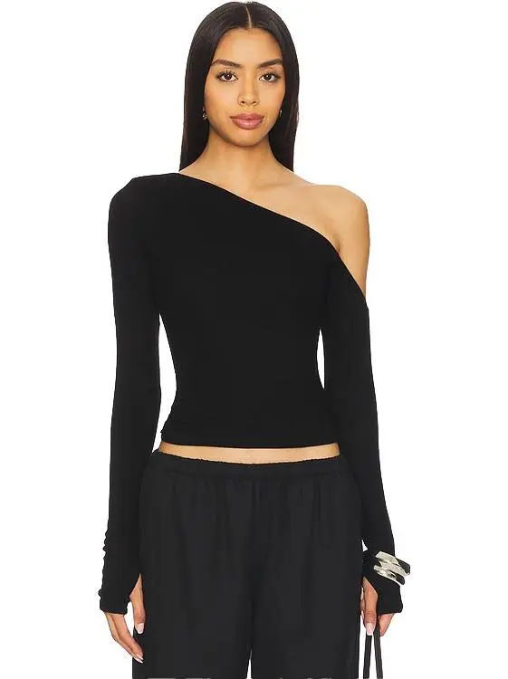 Michael Lauren Magdaleno Long Sleeve Asymmetrical Top - Black
