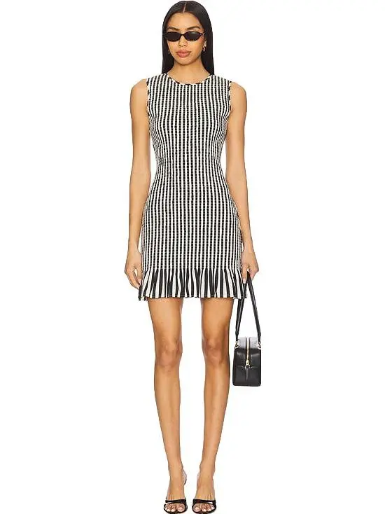 SIMONMILLER Belle Smocked Mini Dress - Black & Macadamia Micro Stripe