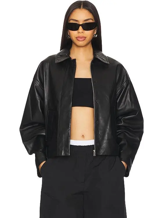 Simkhai Everli Cropped Leather Jacket - Black