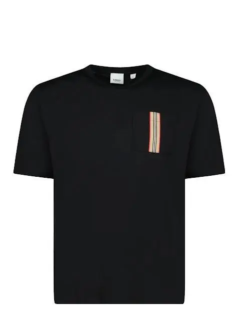 Burberry Stripe Trim Pocket Cotton T-shirt - Black