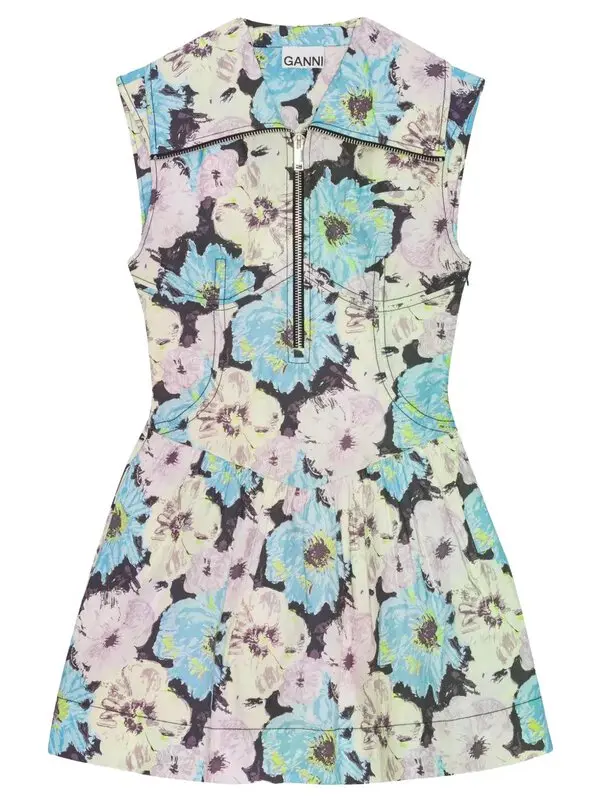 GANNI Printed Mini Dress - Blue