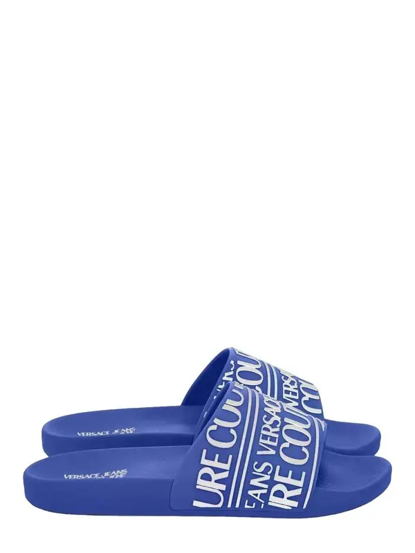 Versace Logo Embossed Slides - Blue