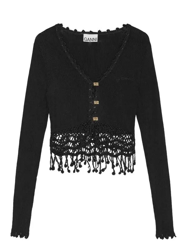 GANNI Macramé-detailing Cardigan - Black