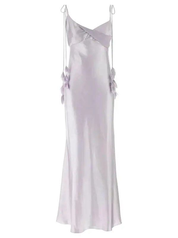 SELF-PORTRAIT Floral Appliqué Satin Maxi Dress - Purple