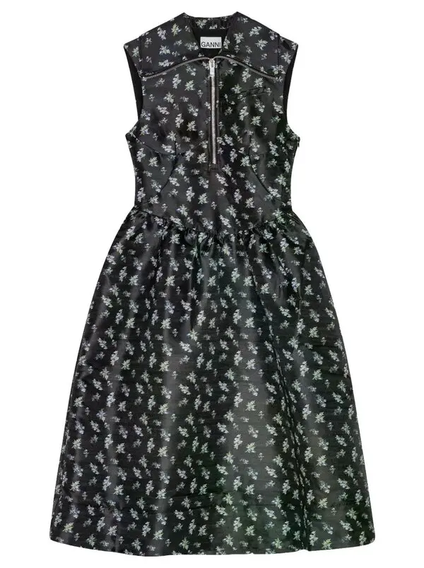 GANNI Floral-print Dress - Black