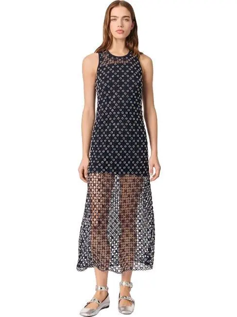 Maje Beaded Crochet Maxi Dress - Black