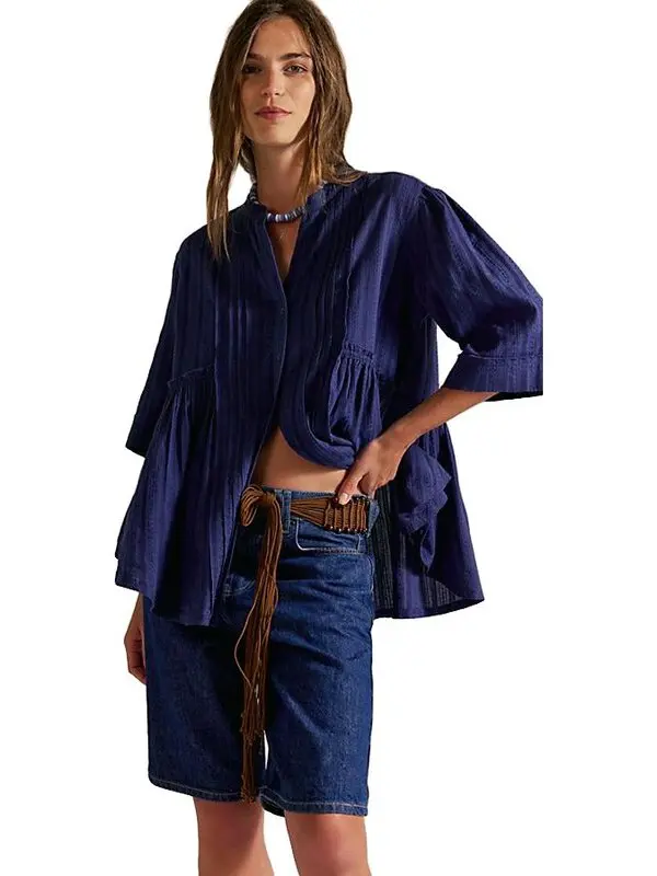 Free People We The Free Willow Button-down Top - Deep Seas