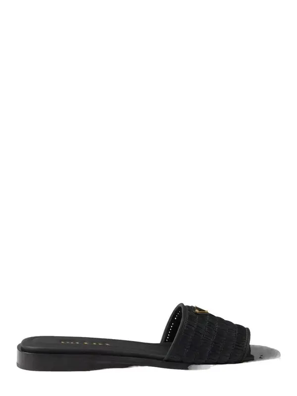 Prada Crochet-details Leather Slides - Black