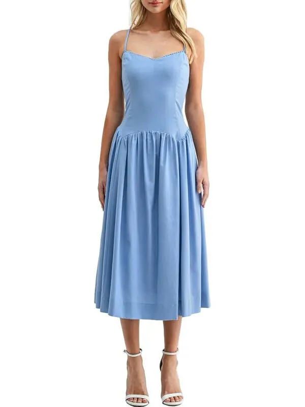 ALL IN FAVOR Drop Waist Cotton & Linen Midi Dress - Periwinkle