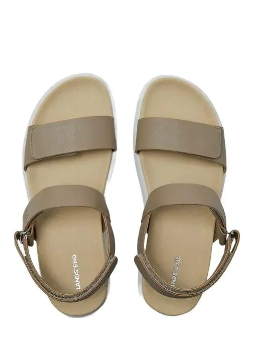 LANDS' END Adjustable Leather Sandals - Khaki