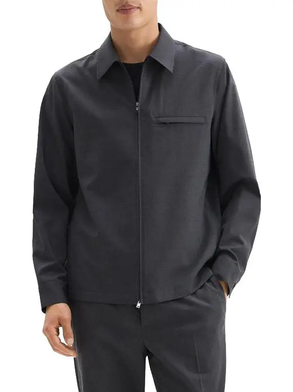 Theory Travel Motion Wool Blend Overshirt - Charcoal Melange