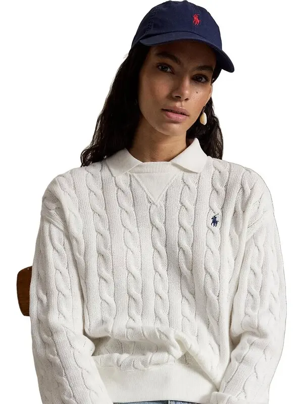 Ralph Lauren Cable-knit Cotton Polo-collar Sweater - White
