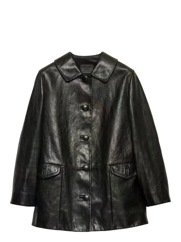 Prada Leather Button-up Jacket - Black