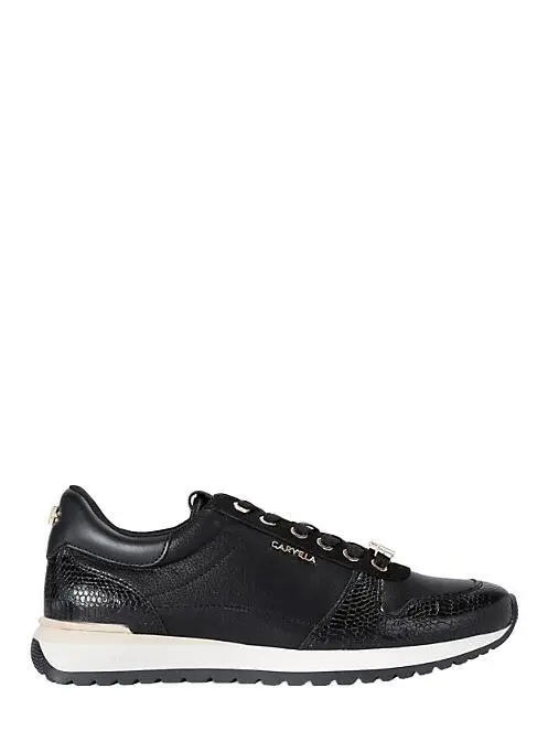 Carvela Logo-plaque Faux-leather Low-top Trainers - Black