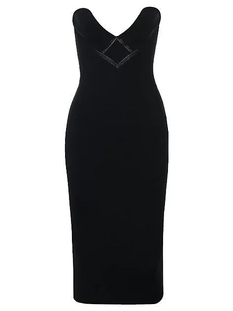 House Of Cb Magdalena Embroidered Stretch-knit Midi Dress - Black