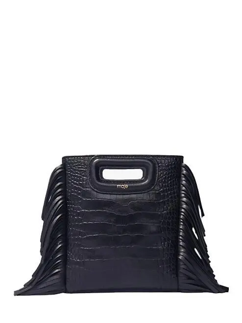 Maje Fringed Mock-croc Leather Cross-body Bag - Noir / Gris