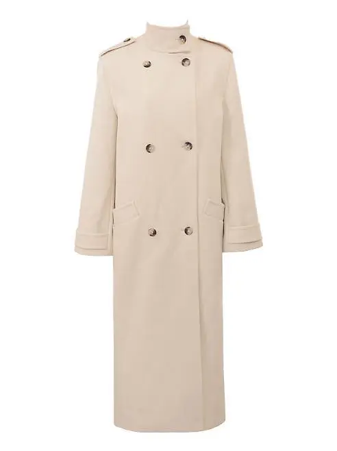 House Of Cb Sander Funnel-neck Double-breasted Woven Coat - Cream