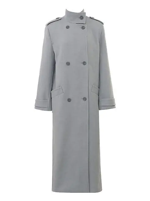 House Of Cb Sander Funnel-neck Double-breasted Woven Coat - Grey