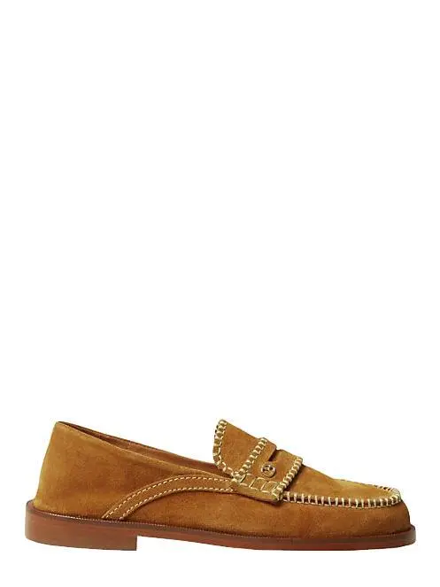 Claudie Pierlot Contrast-stitch Slip-on Suede Penny Loafers - Bruns
