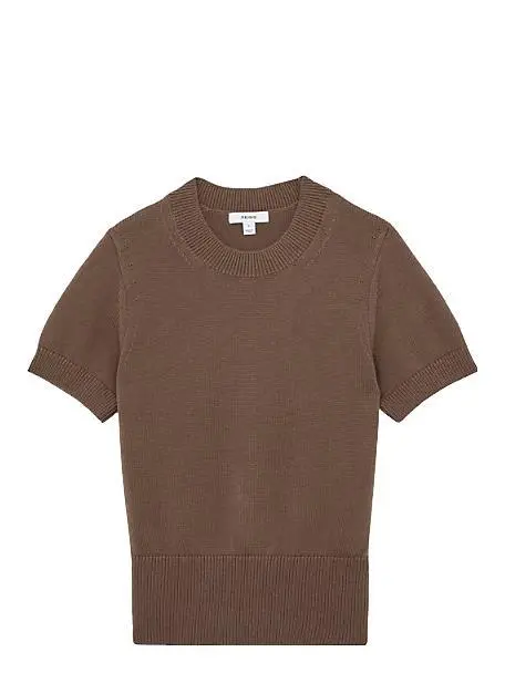 REISS Anita Short-sleeve Top - Mocha Brown