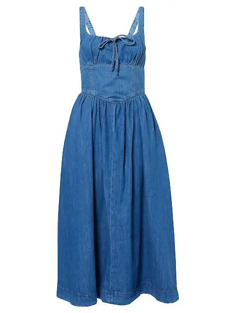 REFORMATION Balia Square-neck Denim Midi Dress - Rhine
