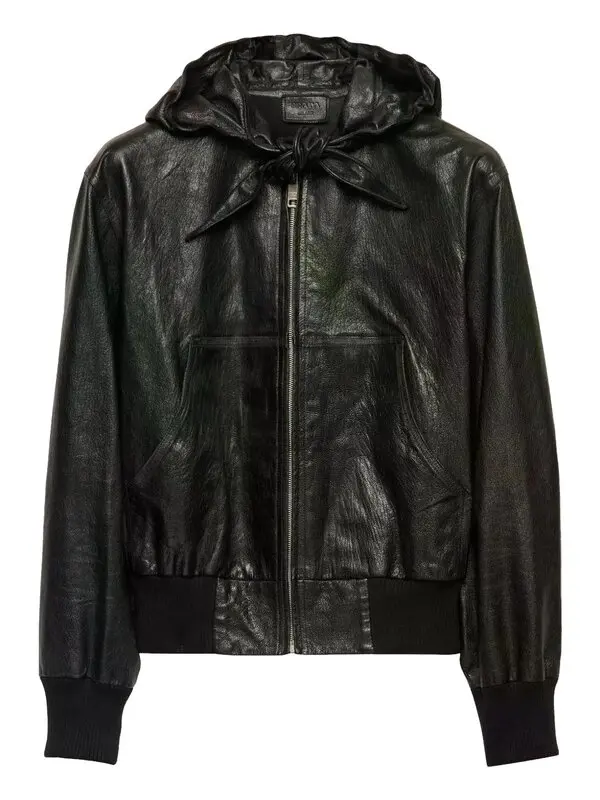 Prada Hooded Leather Jacket - Black