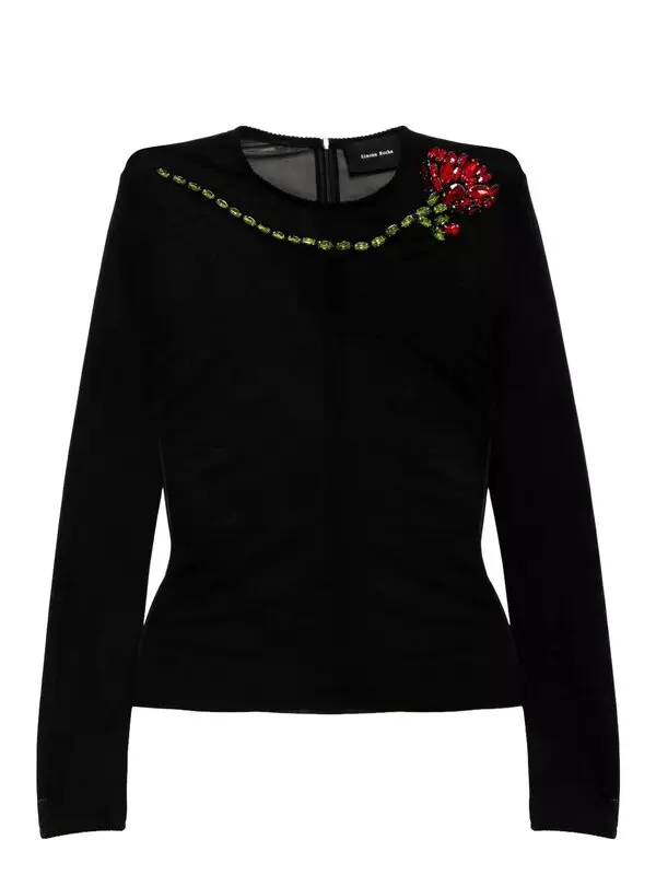 Simone Rocha Carnation-embellished Mesh Top - Black