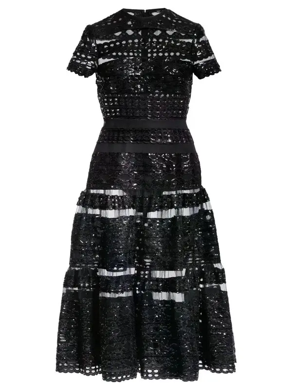 Elie Saab Tulle Embroidered Midi Dress - Black