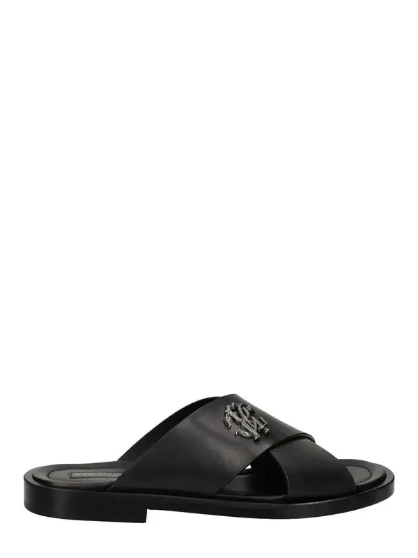 Roberto Cavalli Mirror Snake-monogram Slides - Black