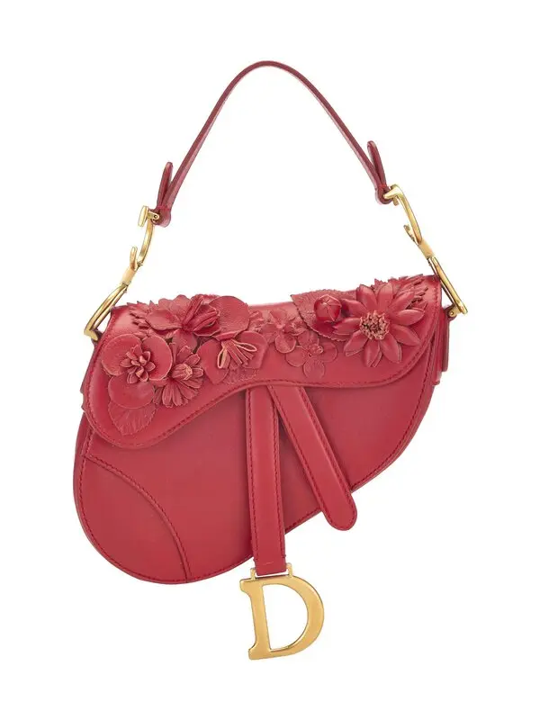 Dior Calfskin 3d Flower Saddle Bag - Red