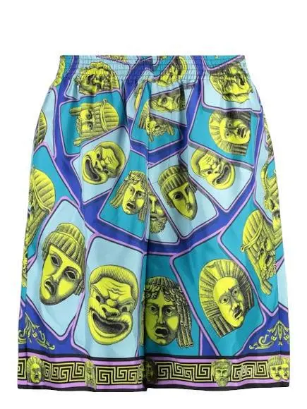 Versace Le Maschere Silk Shorts - Blue/green
