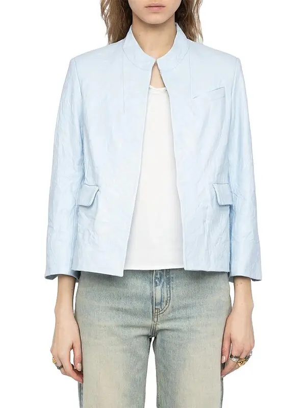 Zadig&Voltaire Veryn Cuir Froisse Leather Jacket - Baby Blue