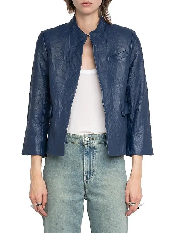 Zadig&Voltaire Veryn Cuir Froisse Leather Jacket - Blueberry