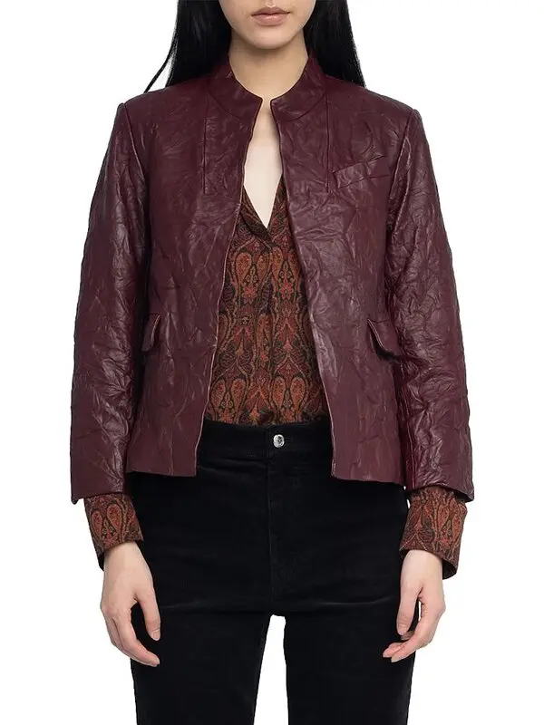 Zadig&Voltaire Veryn Cuir Froisse Leather Jacket - Burgundy