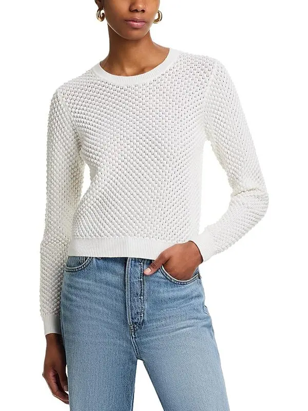 Aqua Long Sleeve Popcorn Stitch Sweater - White