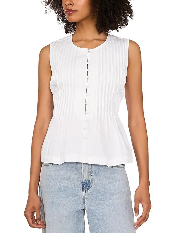 1.State Cotton Pintuck Blouse - Ultra White