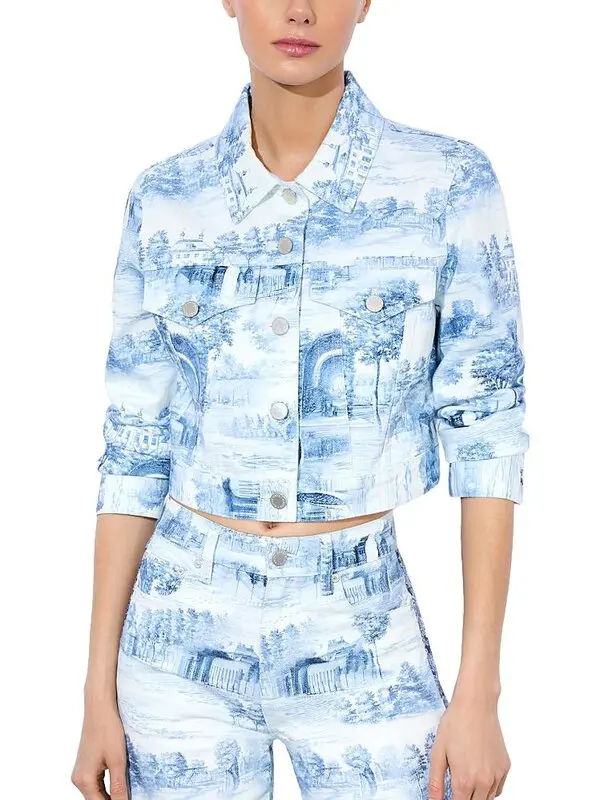 Alice + Olivia Chloe Boxy Cropped Jacket - Blue Multi