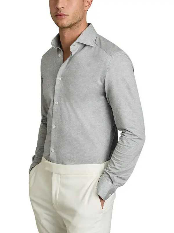 REISS Nate Long Sleeve Button Front Shirt - Grey Melange
