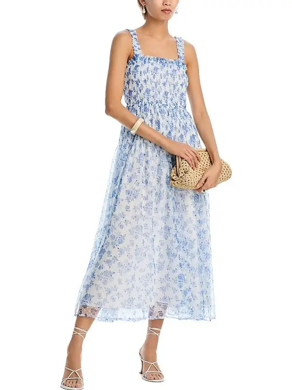 Aqua Floral Lace Midi Dress - White/blue