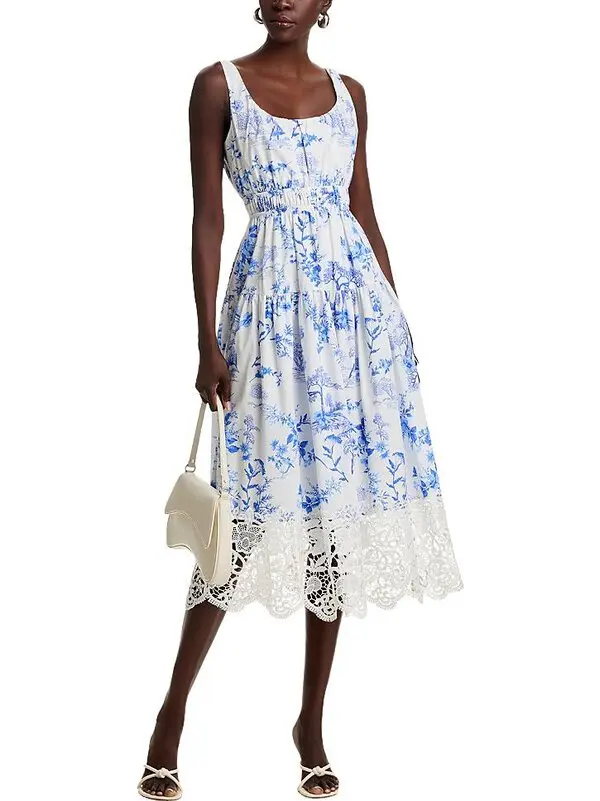 Aqua Lace Hem Midi Dress - White/blue