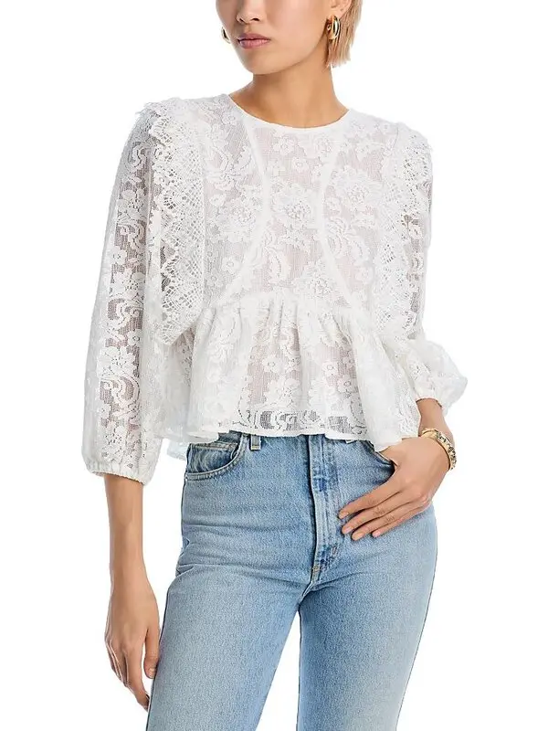 Aqua Lace Ruffle Blouse - White