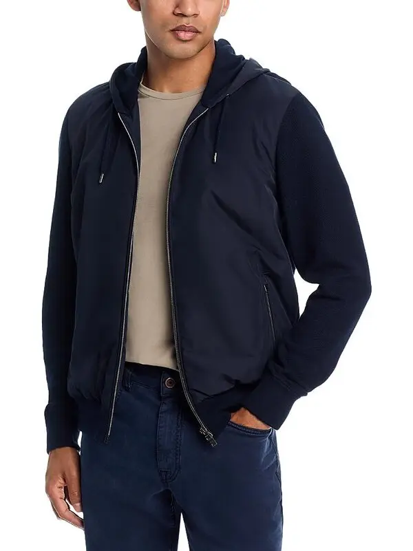 Herno Front Zip Hooded Sweatshirt - Blue Navy