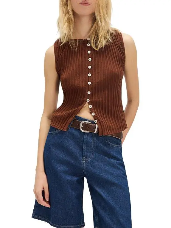 Free People Tilly Rib Button-up Top - Honey Bronze