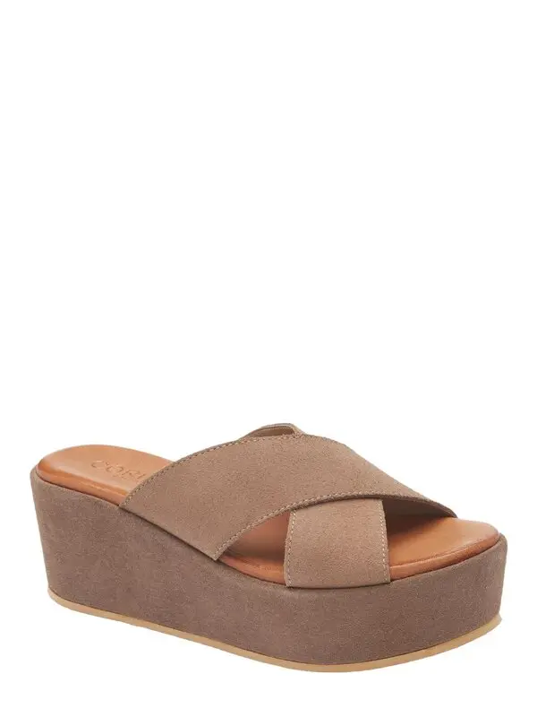 Cordani Bella Platform Wedge Slide Sandals - Taupe