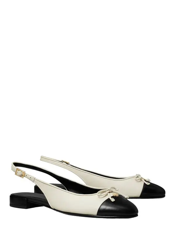 Tory Burch Slingback Cap Toe Flat - Light Cream / Perfect Black