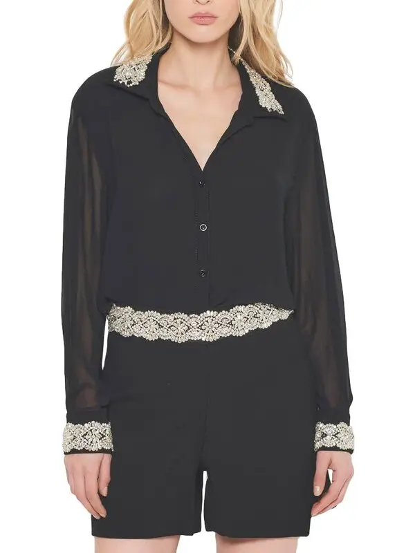 AS By DF After Dark Rhinestone Blouse - Black