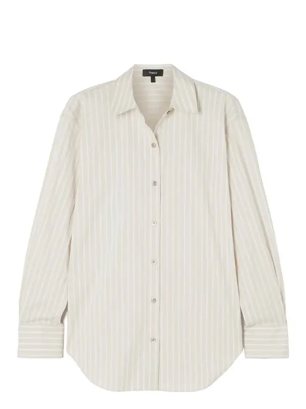 Theory Striped Cotton-blend Poplin Shirt - Neutrals