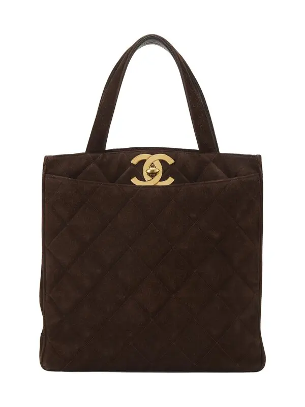 Chanel Quilted Suede Turnlock Tote - Brown