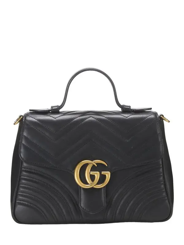 Gucci Leather Gg Marmont Top Handle Flap Bag - Black