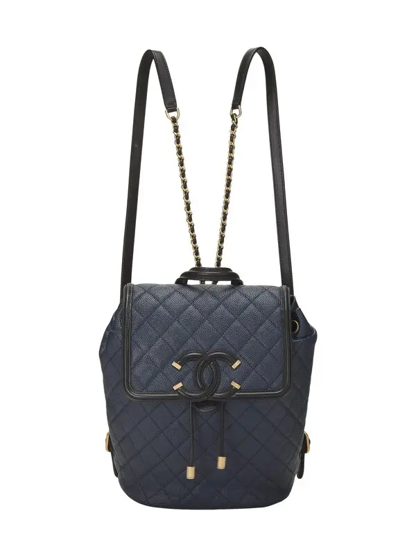 Chanel Caviar Filigree Backpack - Navy